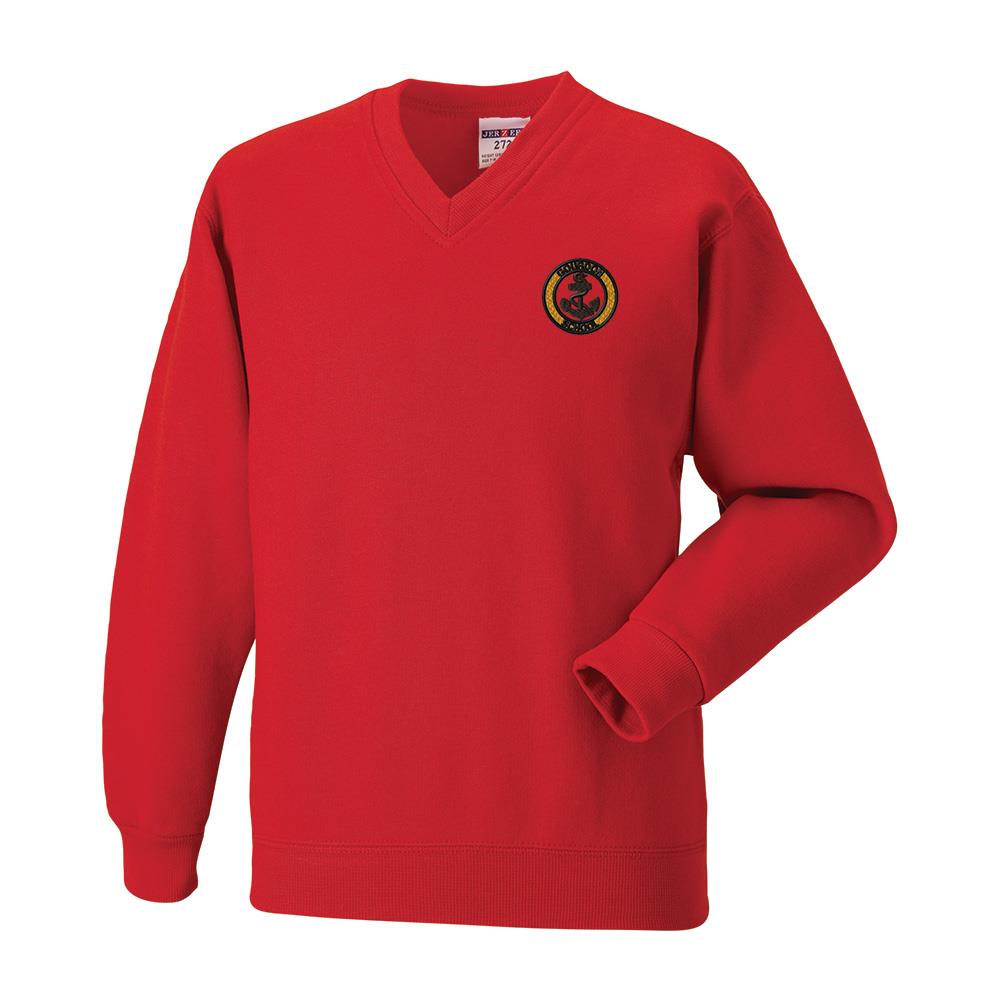 Gourdon Primary V-Neck Sweatshirt Red – Schoolwear Made Easy