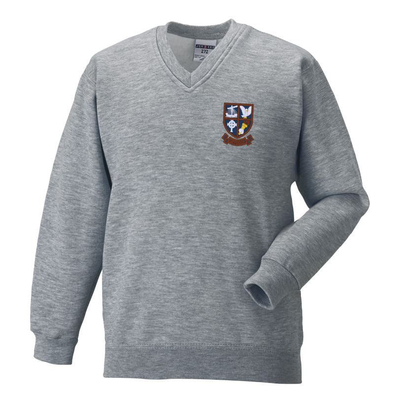Giffnock Primary V-Neck Sweatshirt Light Oxford – Schoolwear Made Easy