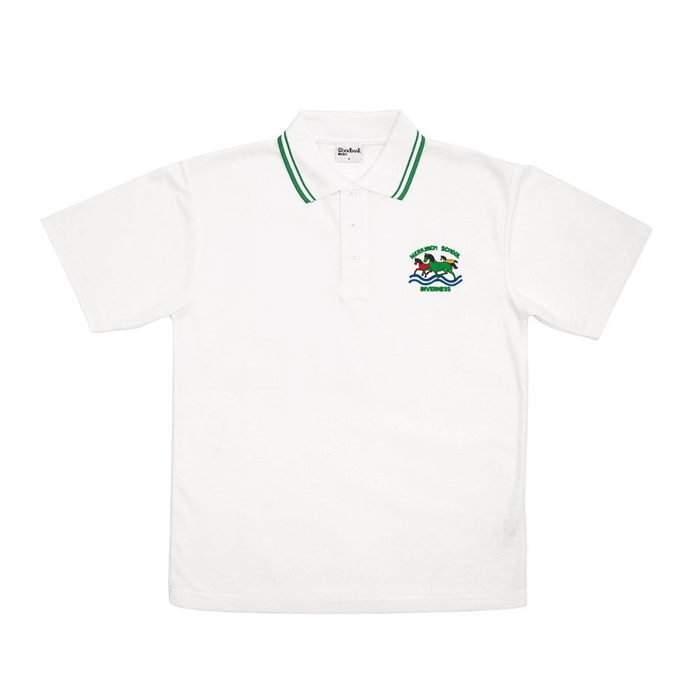 Merkinch Primary Trimmed Polo White/Bottle – Schoolwear Made Easy