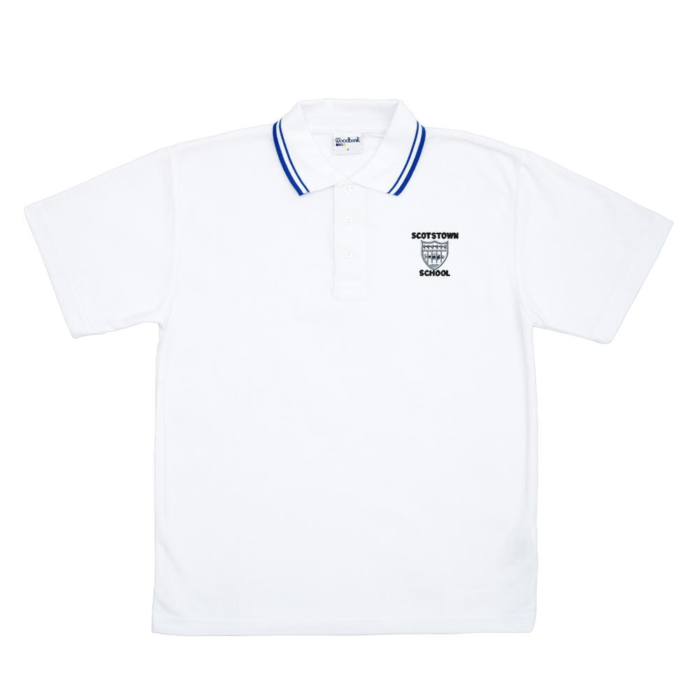 Scotstown Primary Trimmed Polo White/Royal – Schoolwear Made Easy