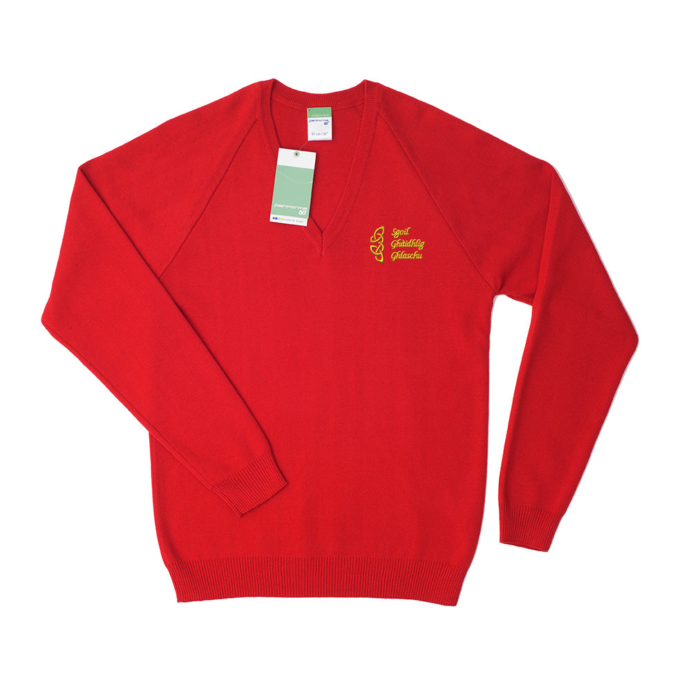 Bunsgoil Ghaidhlig Ghlaschu 50/50 V-Neck Red – Schoolwear Made Easy